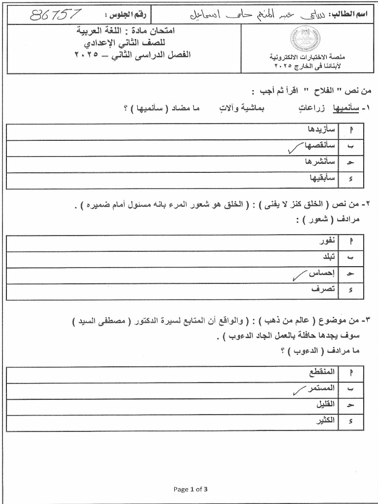 Salma Arabic Exam | PDF