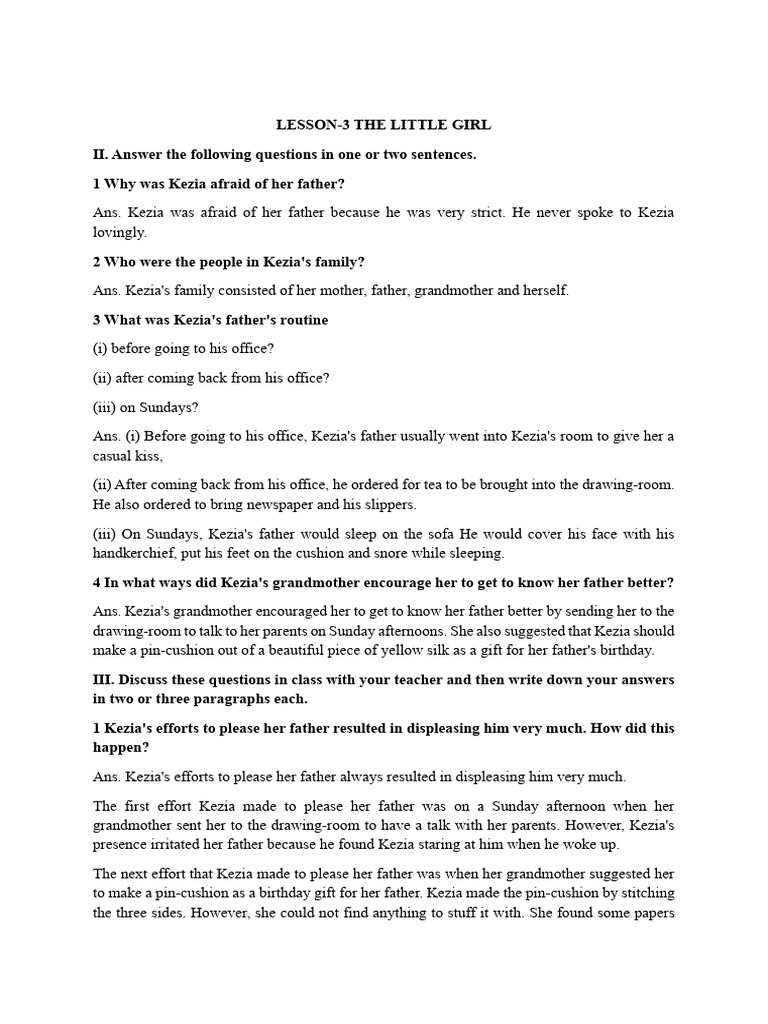 Lesson-3 The Little Girl | PDF | Love | Sympathy