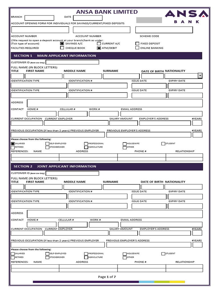 Individual Account Opening Application Form | PDF | Banks | Identity ...