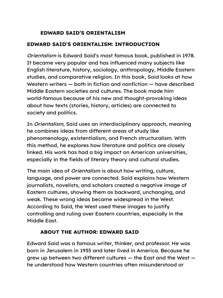 Edward Said's Orientalism-1 | PDF | Orientalism (Book) | Orientalism