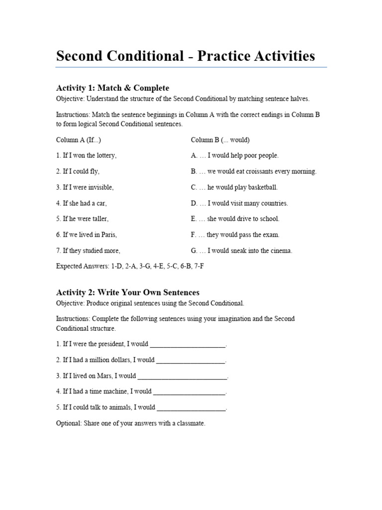 Second Conditional Activities | PDF