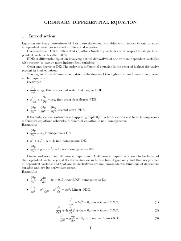 Ode Part 1 | PDF | Ordinary Differential Equation | Partial ...
