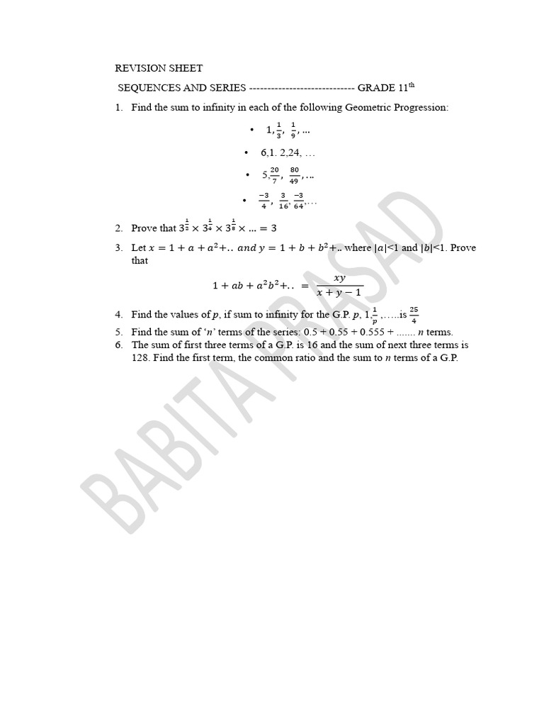 Revision Sheet - Sequences and Series | PDF