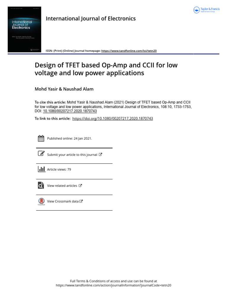 TFET Op-Amp and CCII Design for Low Power | PDF | Operational Amplifier ...