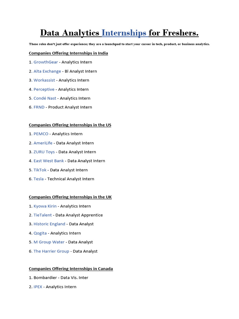 Data Analytics Internships For Freshers | PDF