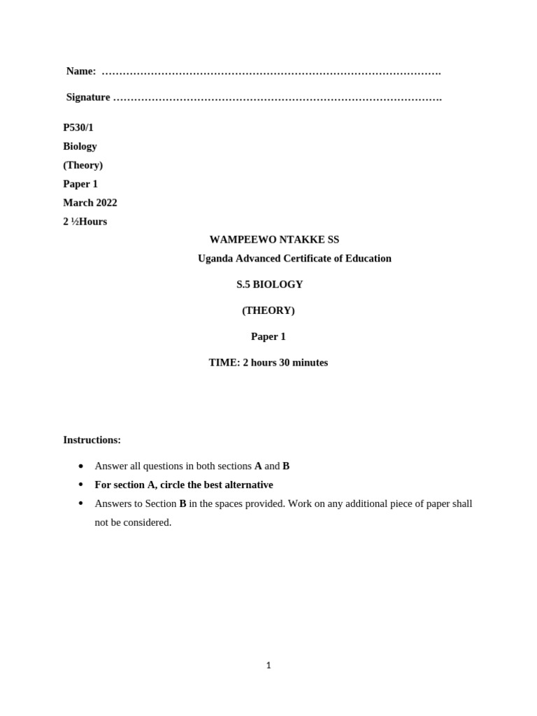 s.5 Biology Paper 1 2022 | PDF | Meiosis | Mitosis