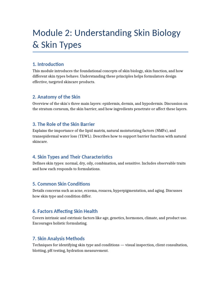 Module 2 Skin Biology and Skin Types | PDF
