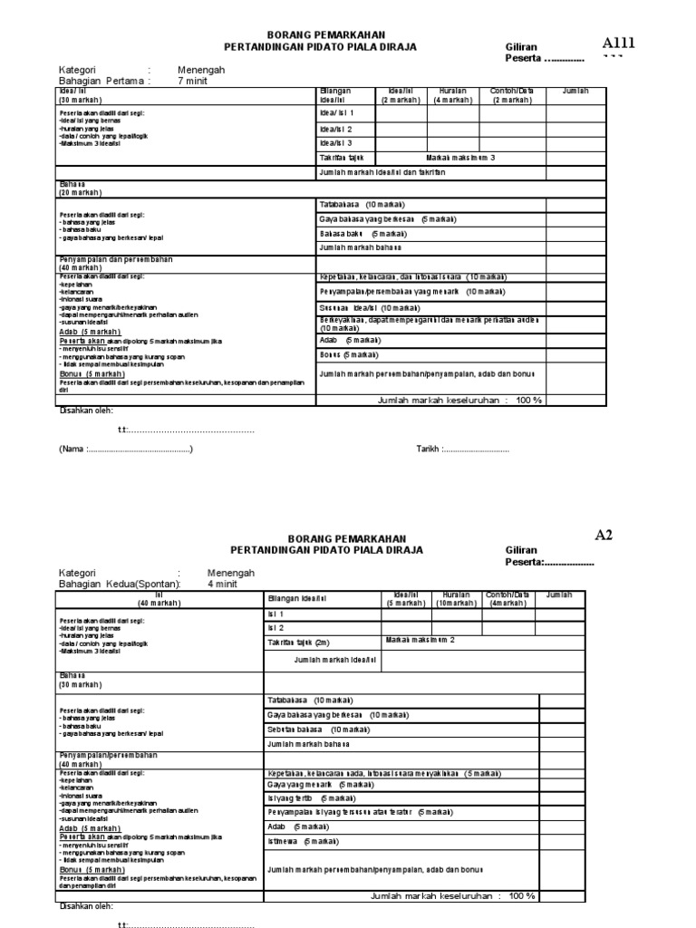 Borang Pemarkahan A1, A2, b1, b2 | PDF