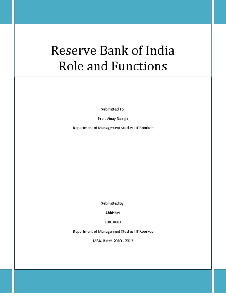 RBI Roles and Functions | PDF | Reserve Bank Of India | Central Banks