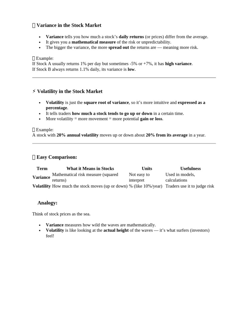 ? Variance Vs Volatility in The Stock Market | PDF