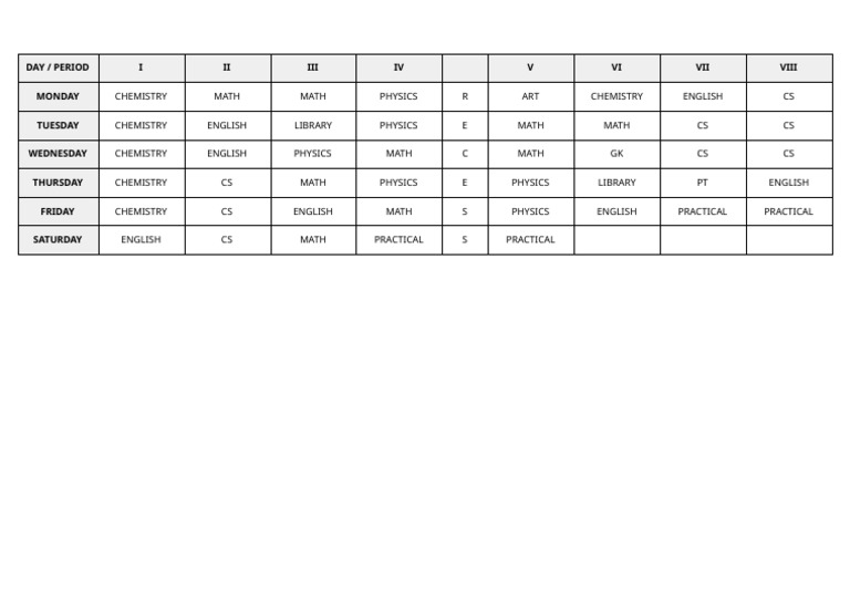 Time Table Class XII - Sheet1 | PDF