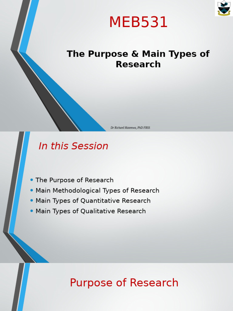 Purpose Main Types of Research | PDF | Methodology | Qualitative Research