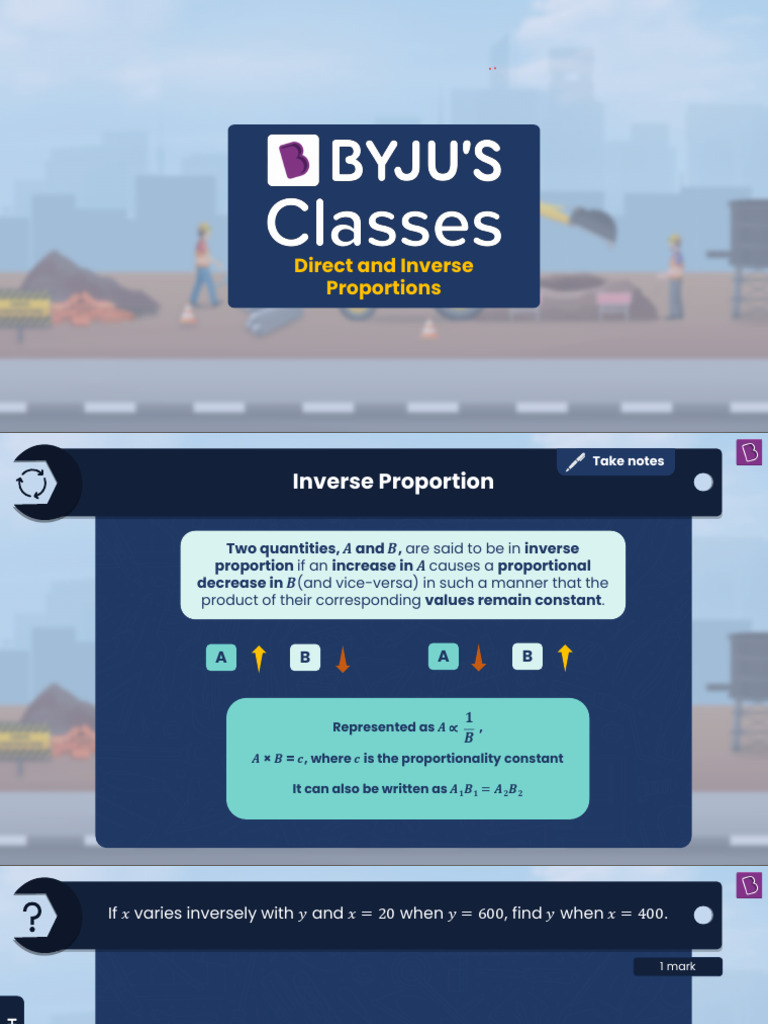 22NCBSE08MAT13PC001L2 - Direct and Inverse Proportions | PDF | Speed