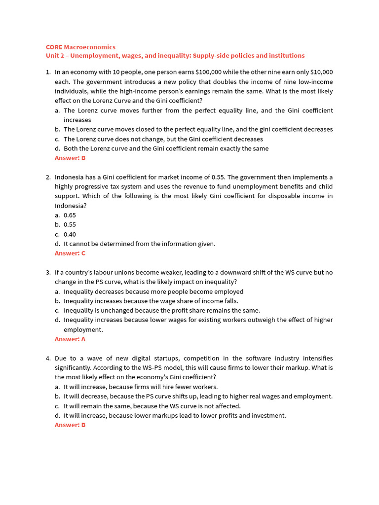 Unit 2 - Unemployment, Wages, and Inequality - Supply-Side Policies and Institutions | PDF ...