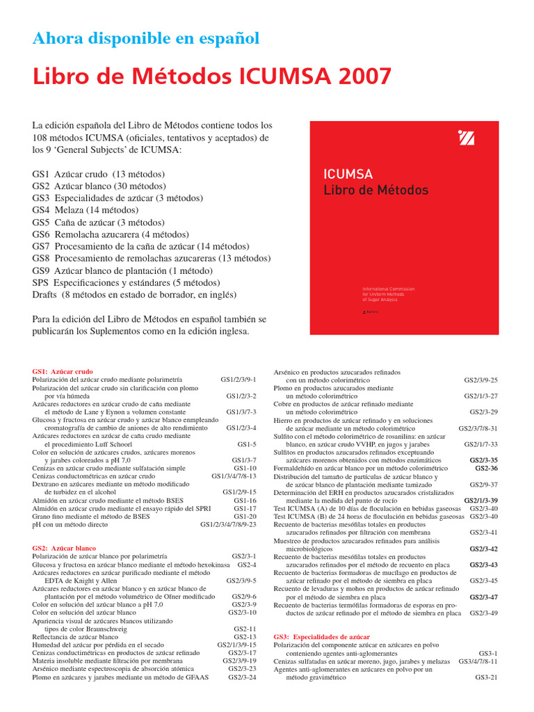Libro de Métodos ICUMSA 2007 | PDF | Melaza | Azúcar