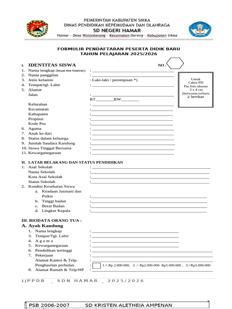 Formulir Ppdb-2025-2026 - Hamar | PDF