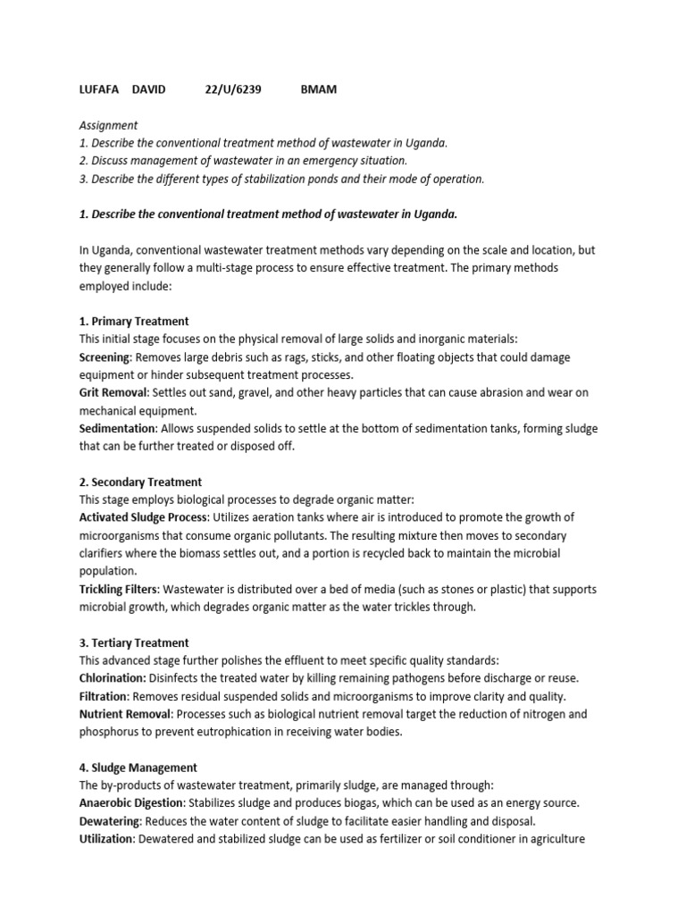 David Lufafa.... Assignment | PDF | Sewage Treatment | Sanitation