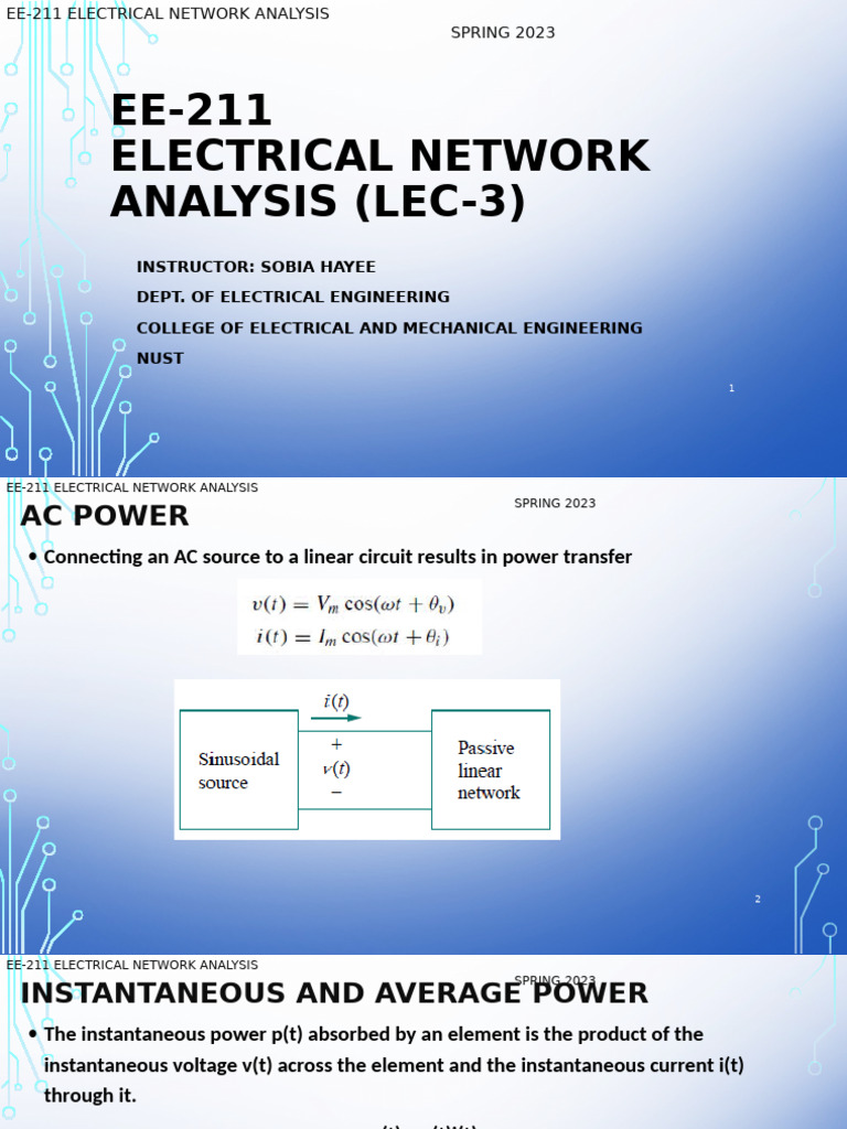 Lecture 3 Ee-211 | PDF | Ac Power | Electrical Network