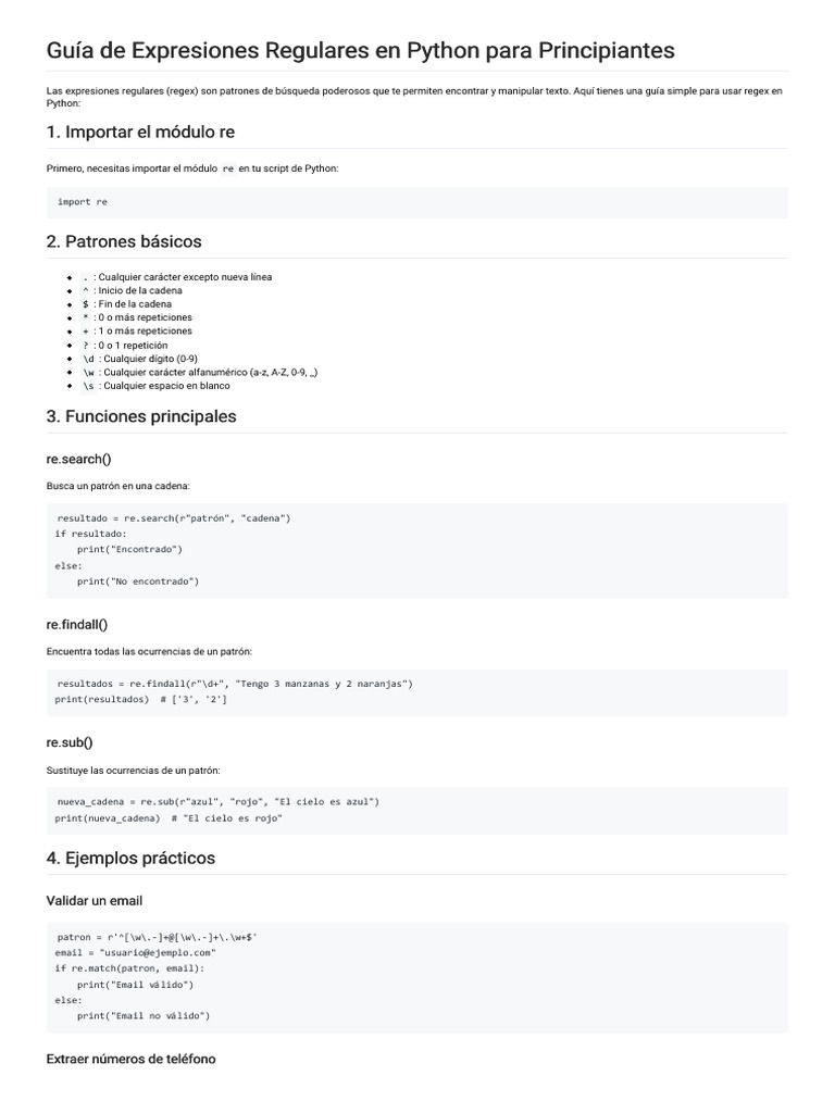 Guía de Expresiones Regulares en Python para Dummies | PDF