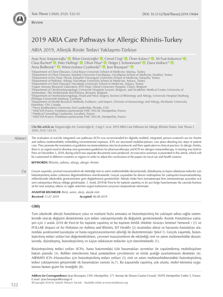 2019 ARIA Care Pathways For Allergic Rhinitis-Turkey | PDF