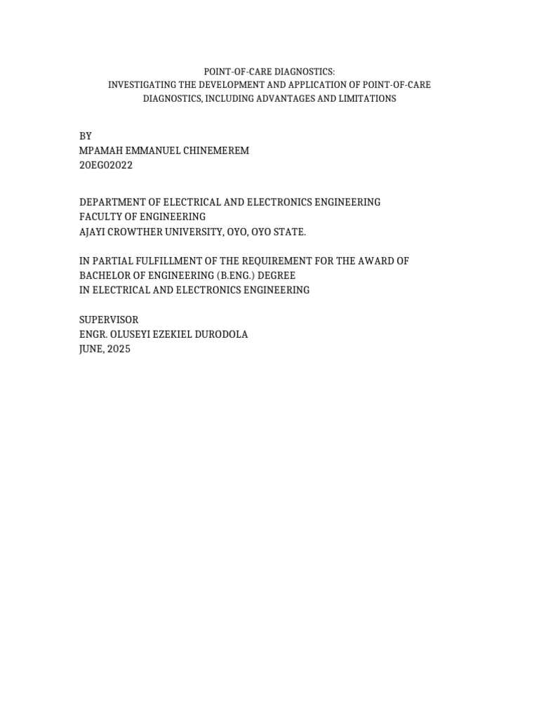 Point of Care Diagnostics Project Report | PDF