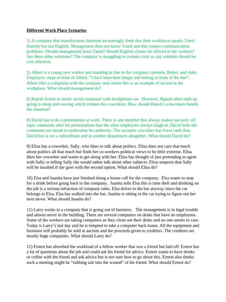 Different Work Place Scenarios | PDF