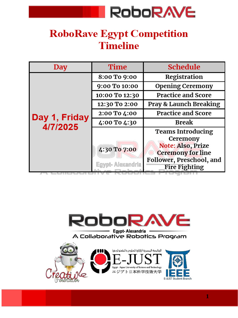 RoboRave Egypt Competition Timeline | PDF
