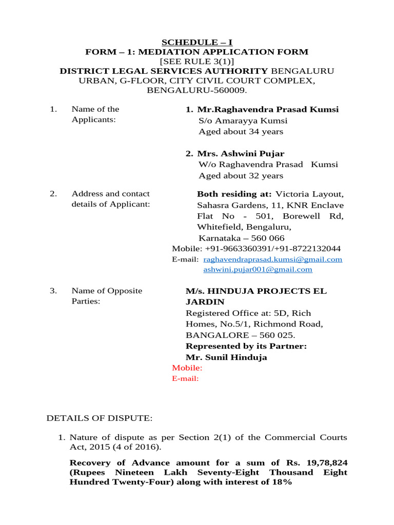 Pre Mediation - Aswhini Pujar | PDF | Cheque | Bangalore