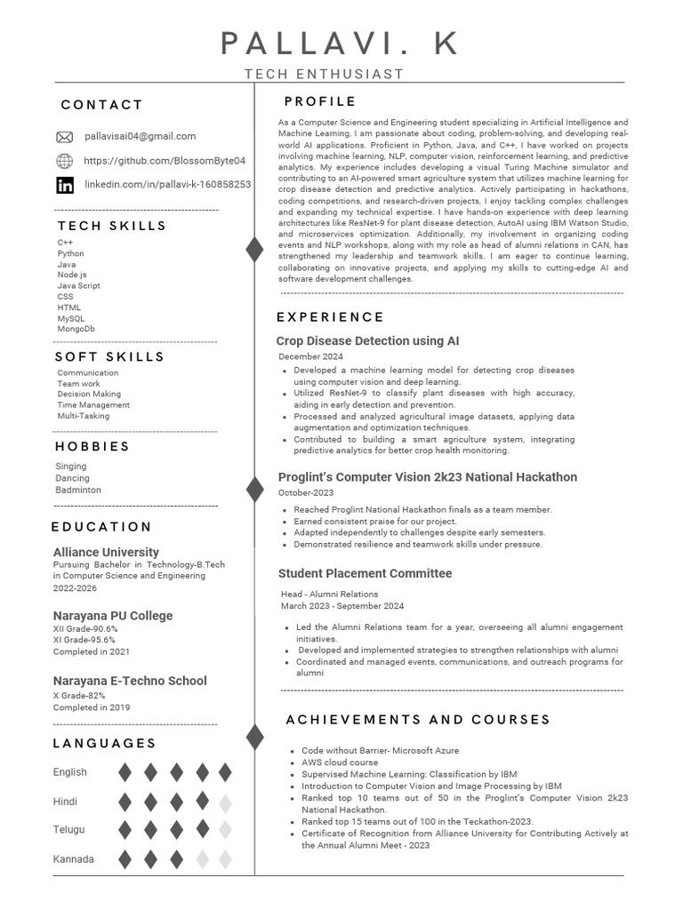 Pallavi.K Updated Resume | PDF | Artificial Intelligence | Intelligence (AI) & Semantics