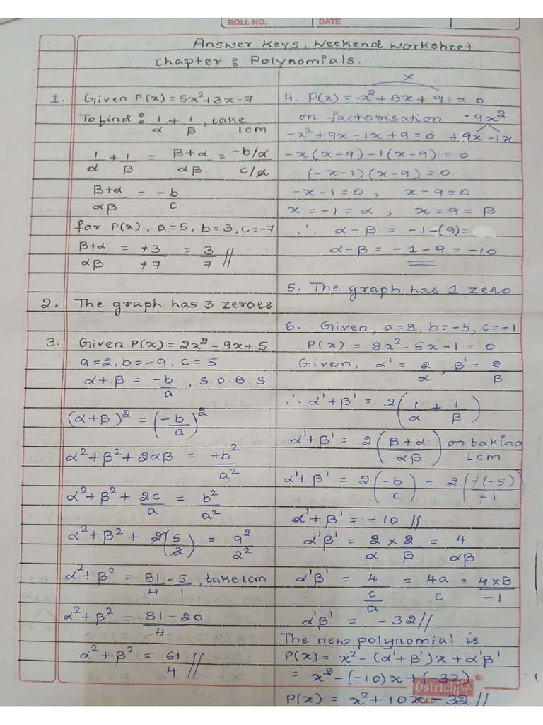 Polynomials Weekend Worksheet Key Answers | PDF