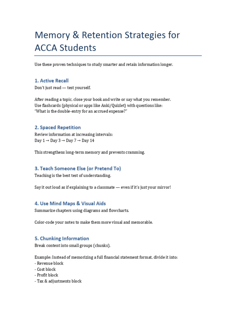 Memory and Retention Strategies ACCA Handout | PDF