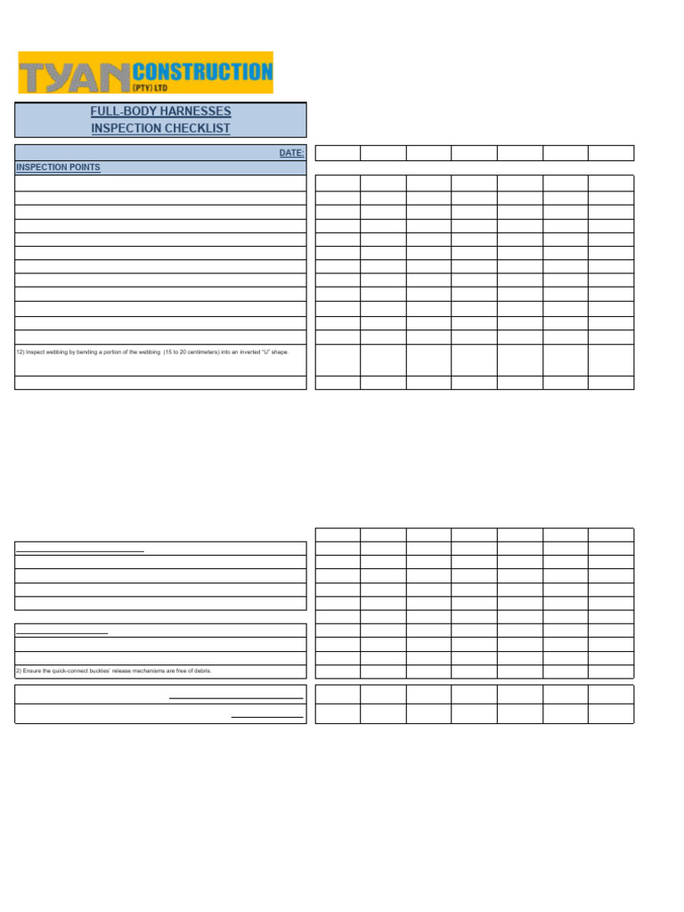 Full-Body Harnesses Inspection Checklist - DAILY | PDF