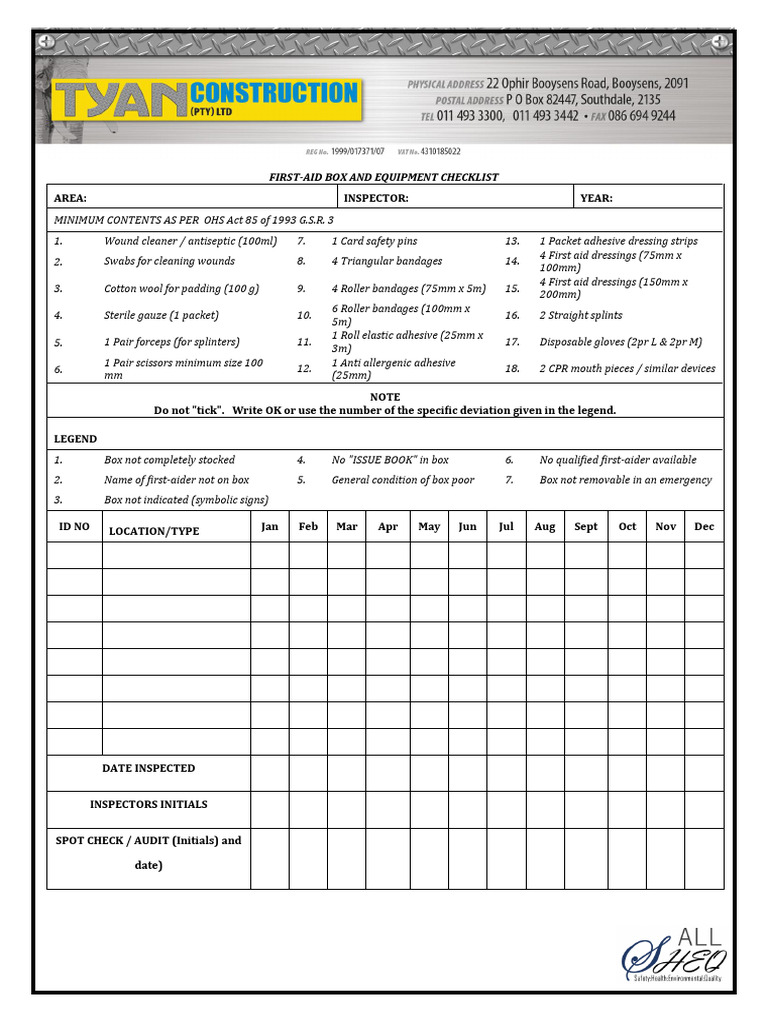 First Aid Inspection Tyan 2020 | PDF | First Aid