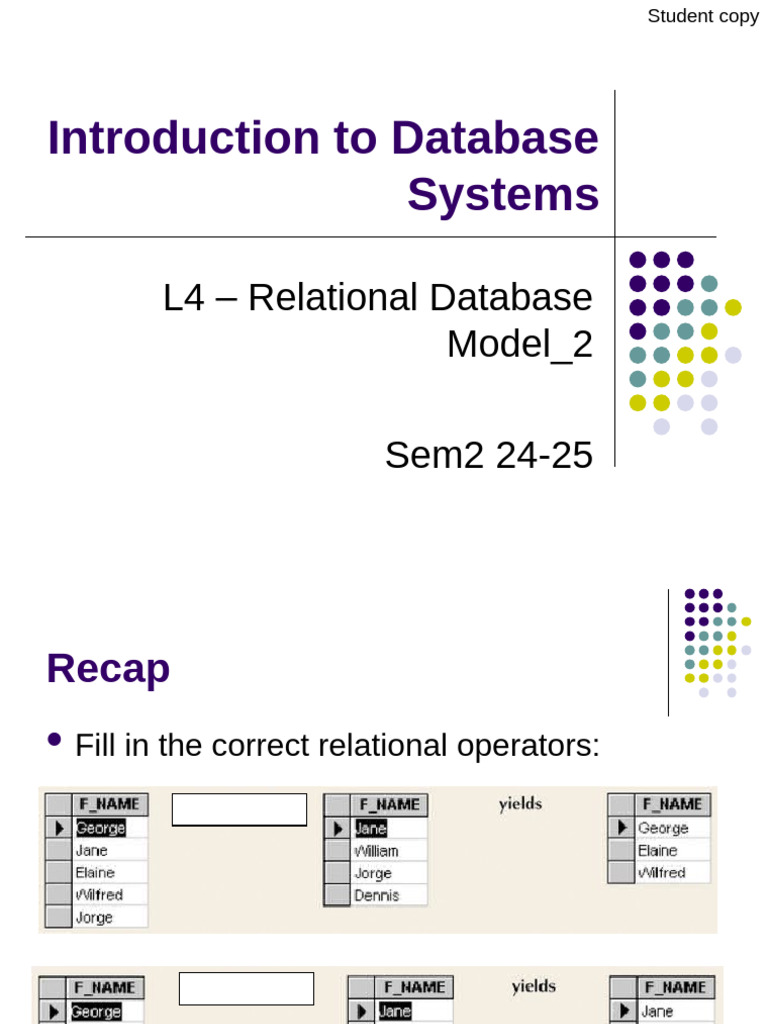 L4 - Relational Database Model - 2 (Student) | PDF | Database Index | Databases