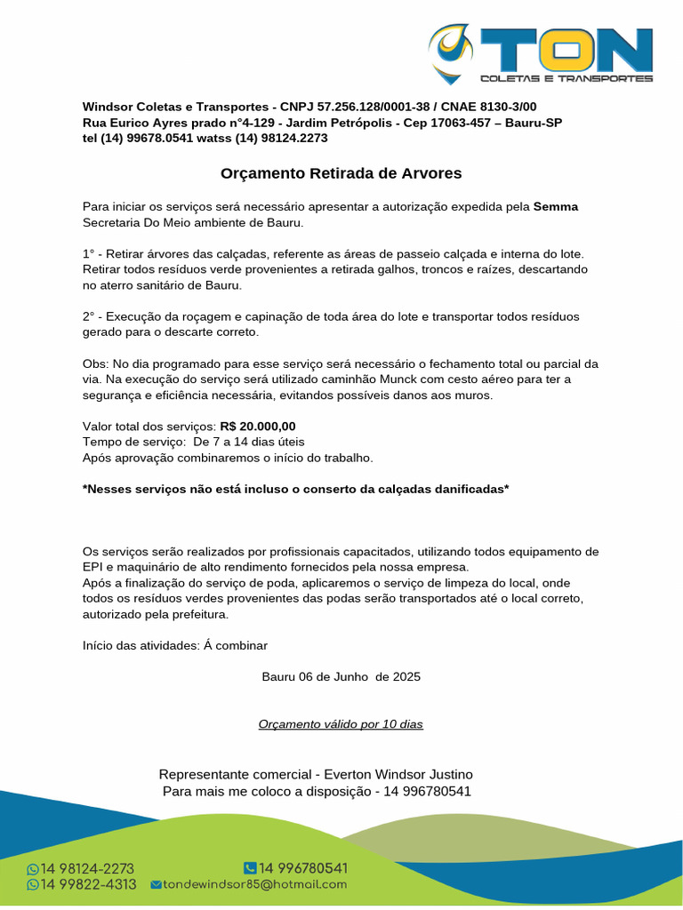 06_2025_ORÇAMENTO TOM COLETA E TRANSPORTES | PDF