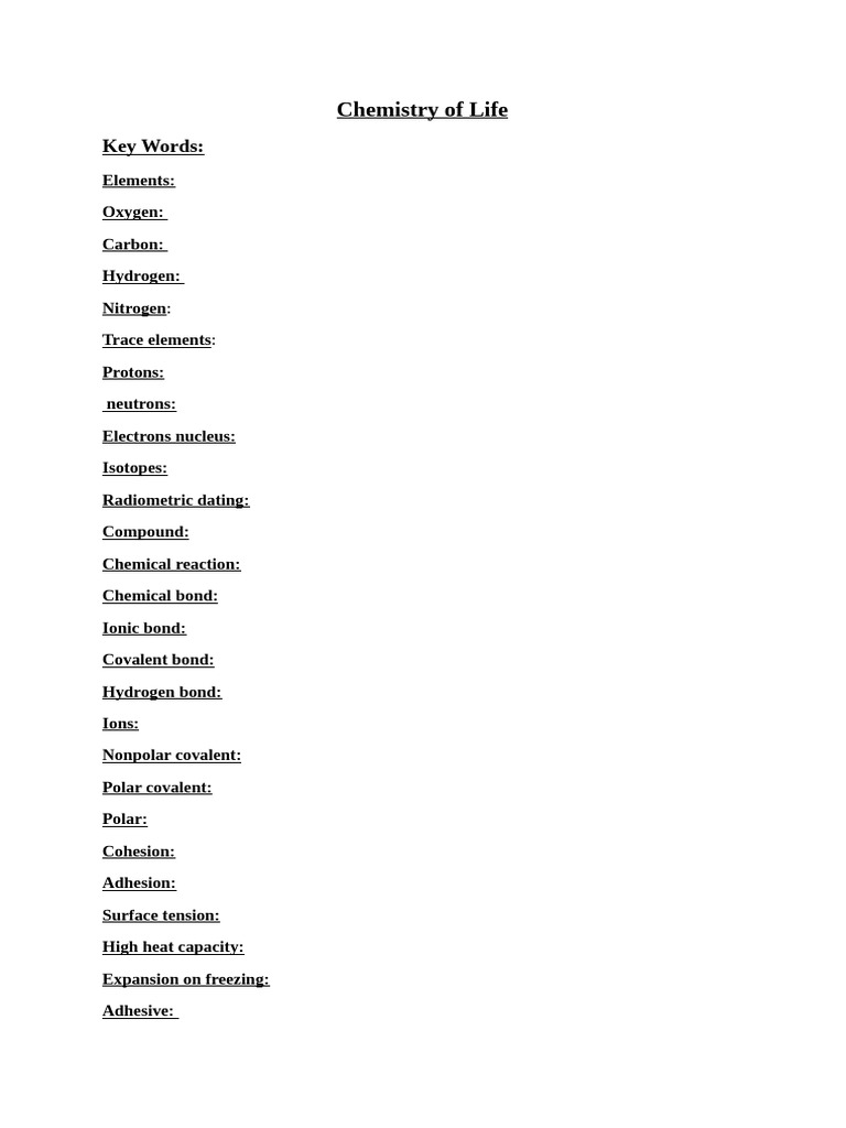 Chemistry of Life: Key Concepts Explained | PDF