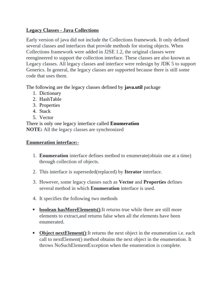 Java Legacy Classes Overview | PDF | Class (Computer Programming ...