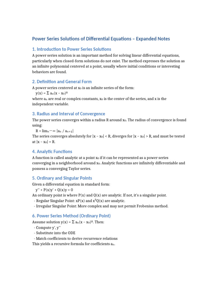 Power Series Solutions in Differential Equations | PDF | Power Series ...