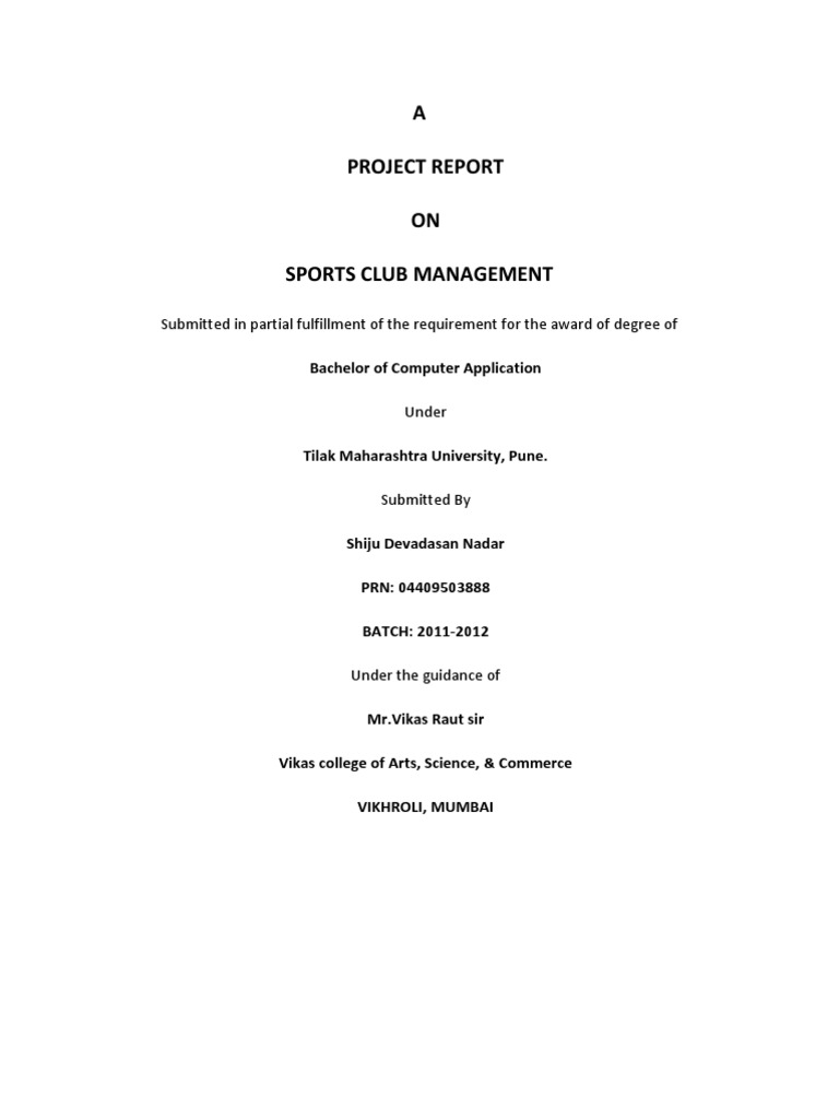 Sports Club Management Project Report | PDF | Computing | Computing And ...