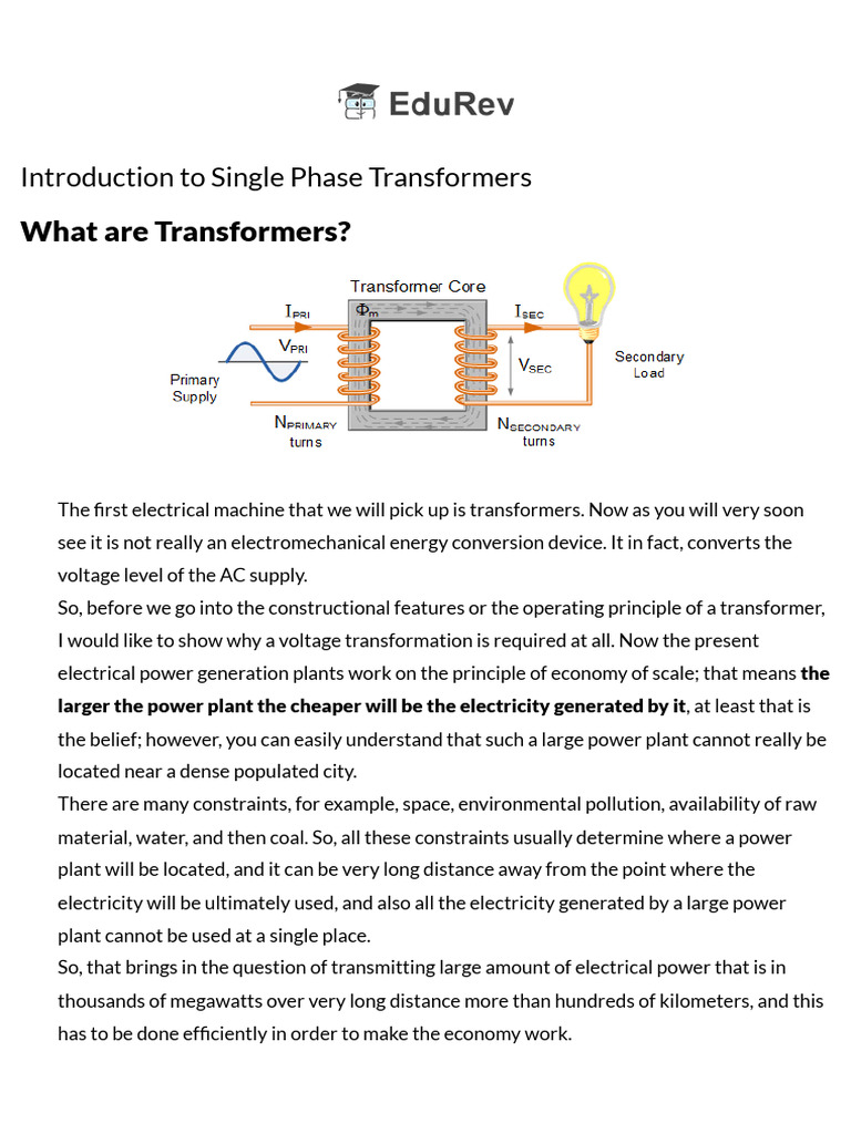Introduction To Single Phase Transformers | PDF | Transformer | Inductor