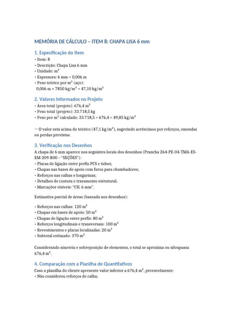 Cálculo de Chapa Lisa 6 mm: Análise Técnica | PDF