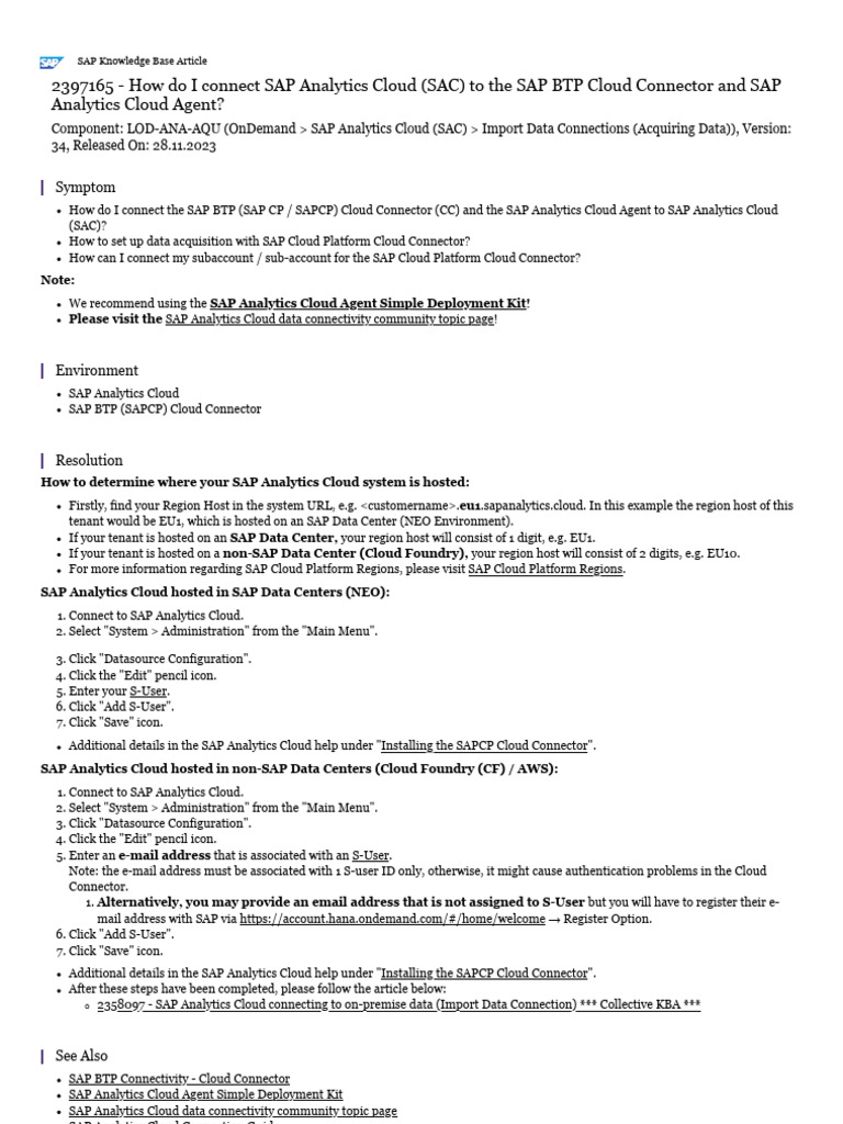 Connecting SAC to SAP BTP Cloud Connector | PDF | Analytics | Cloud ...