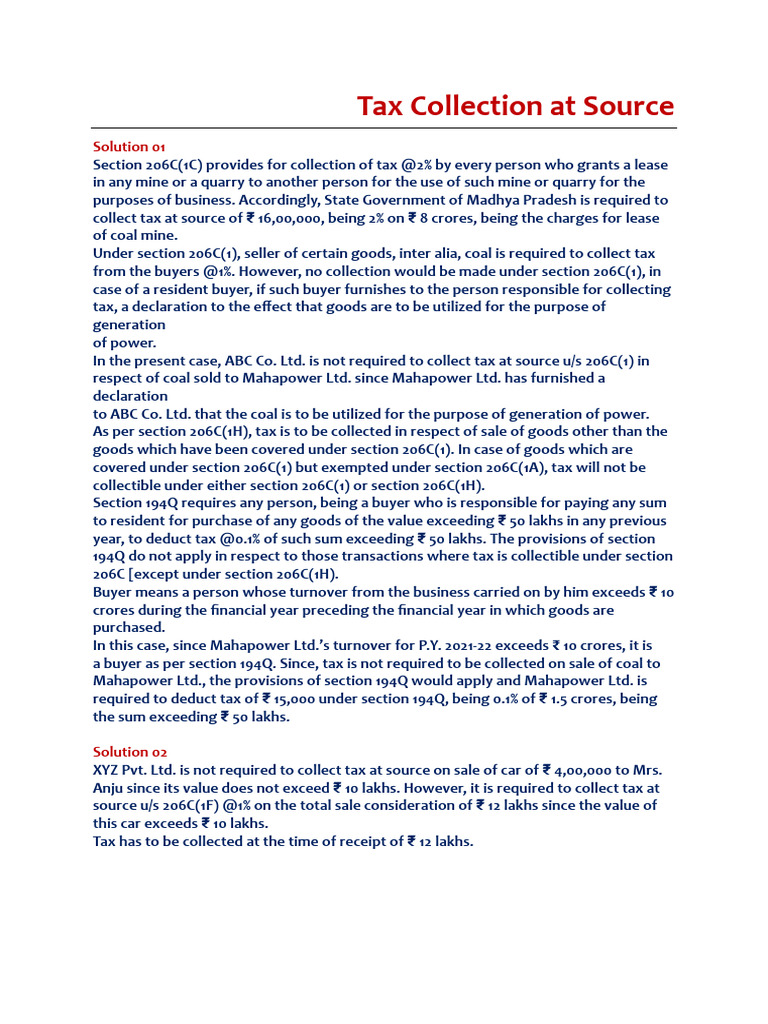 Introduction To Tax Collection at Source - Solution | PDF | Taxes ...
