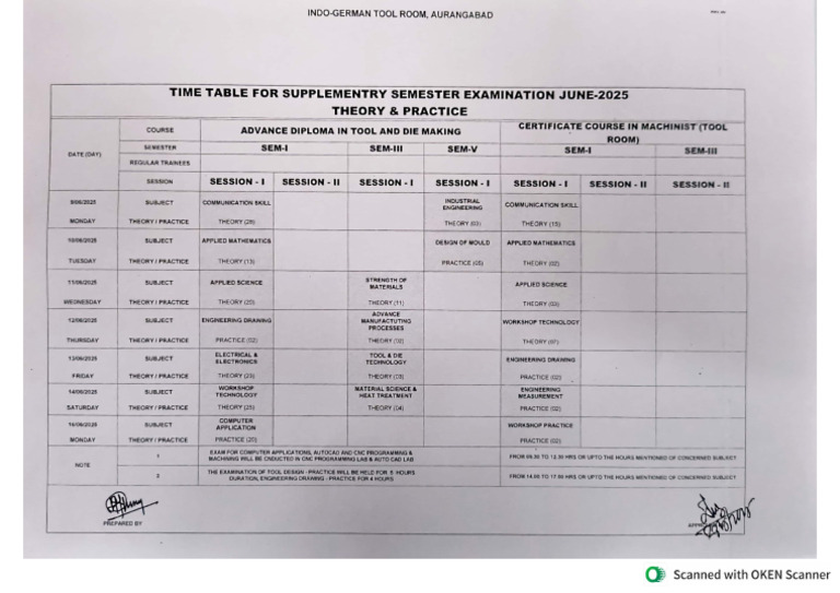 Supplementary Exam Timetable | PDF