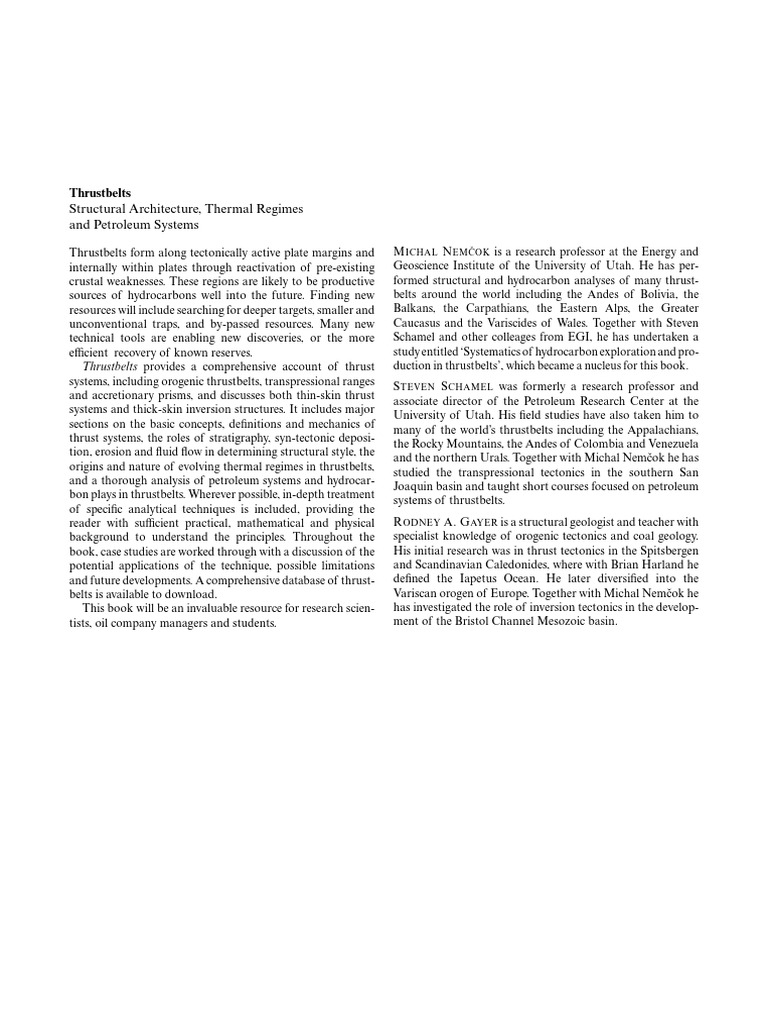 Thrustbelts Structural Architecture Thermal Regimes and Petroleum ...