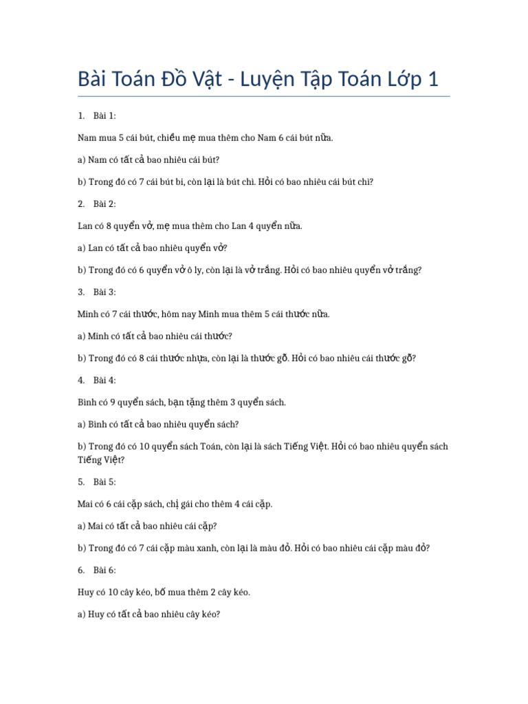 Bai Toan Do Vat Lop 1 Lam Lai | PDF