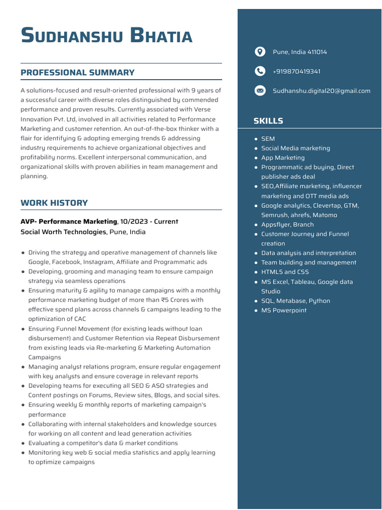Sudhanshu Bhatia-Resume | PDF | Search Engine Marketing | E Commerce