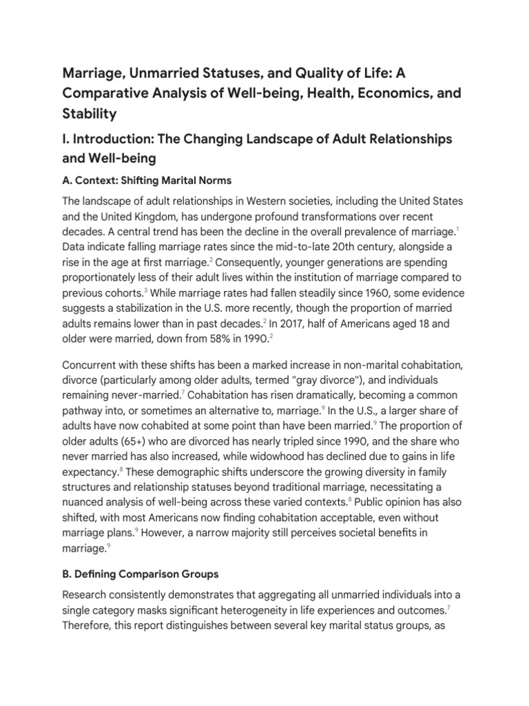 Marriage vs. Unmarried Status: Well-being Analysis | PDF | Cohabitation ...