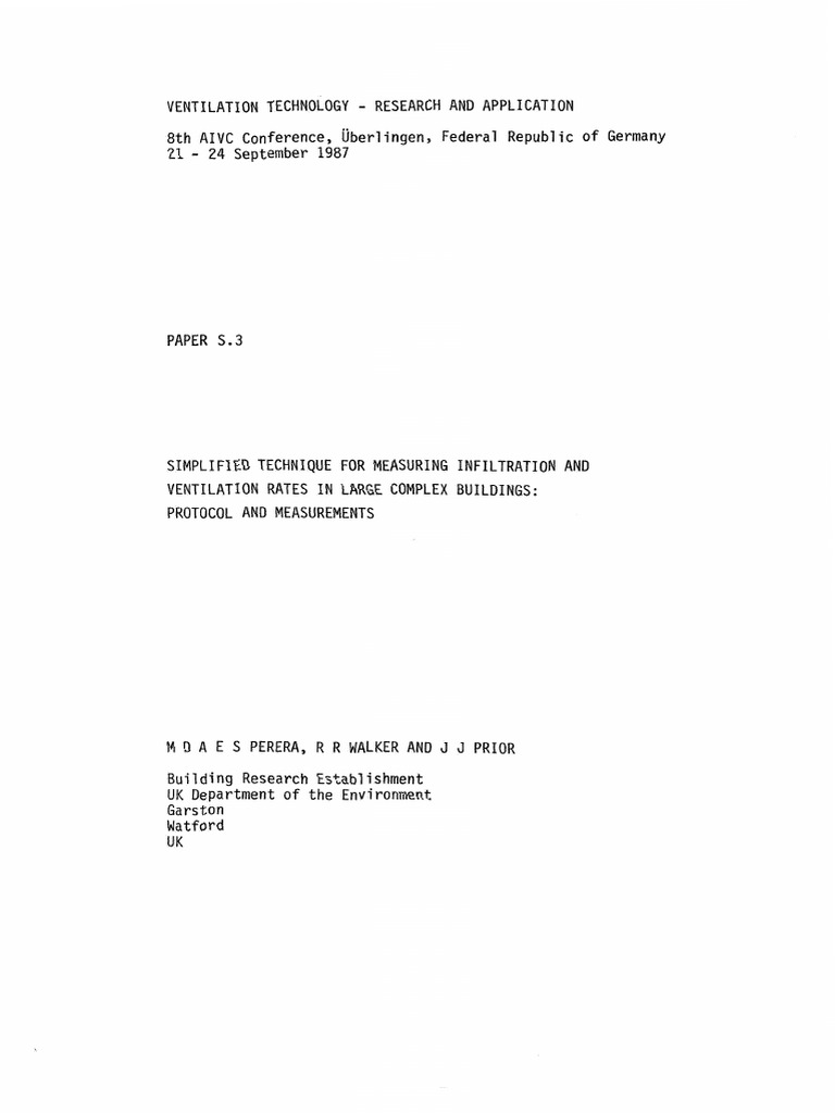 Simplified Technique For Measuring Infiltration and Ventilation Rates ...