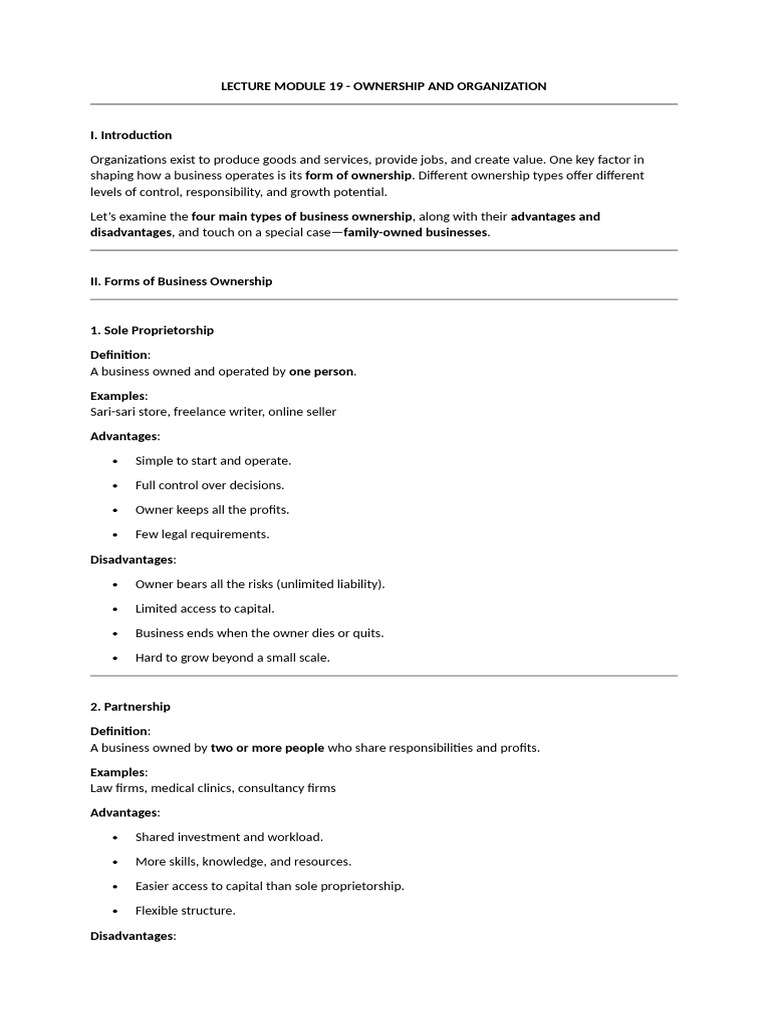 Lecture Module 19 Ownership and Organization | PDF | Legal Liability ...